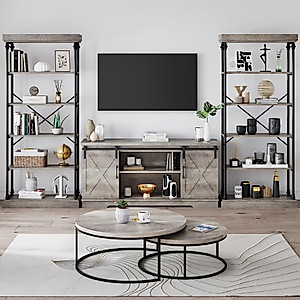 IDEALHOUSE Industrial Bookshelf Wood Bookcase 6 Tier Storage Open Rack Shelf with Metal Frame Rustic Tall Standing Bookshelves Large Grey Display Rack for Bedroom,Living Room and Home Office