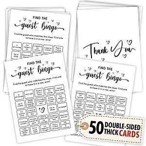 WOODAMORE Find The Guest Bingo Bridal Shower Game - 50 Pcs Find The Guest Baby Shower Game for Rehearsal Dinner, Wedding Shower Games for Guests, Engagement Party Ideas Bridal Shower Decorations