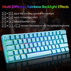 Mechanical Gaming Keyboard and Lightweight Honeycomb Mouse Combo with Rainbow RGB Backlit Full Anti-ghosting 61 Key Ergonomic Programmable Mice Wired USB for Laptop PC Gamer Typist(Blue/Blue Switch)