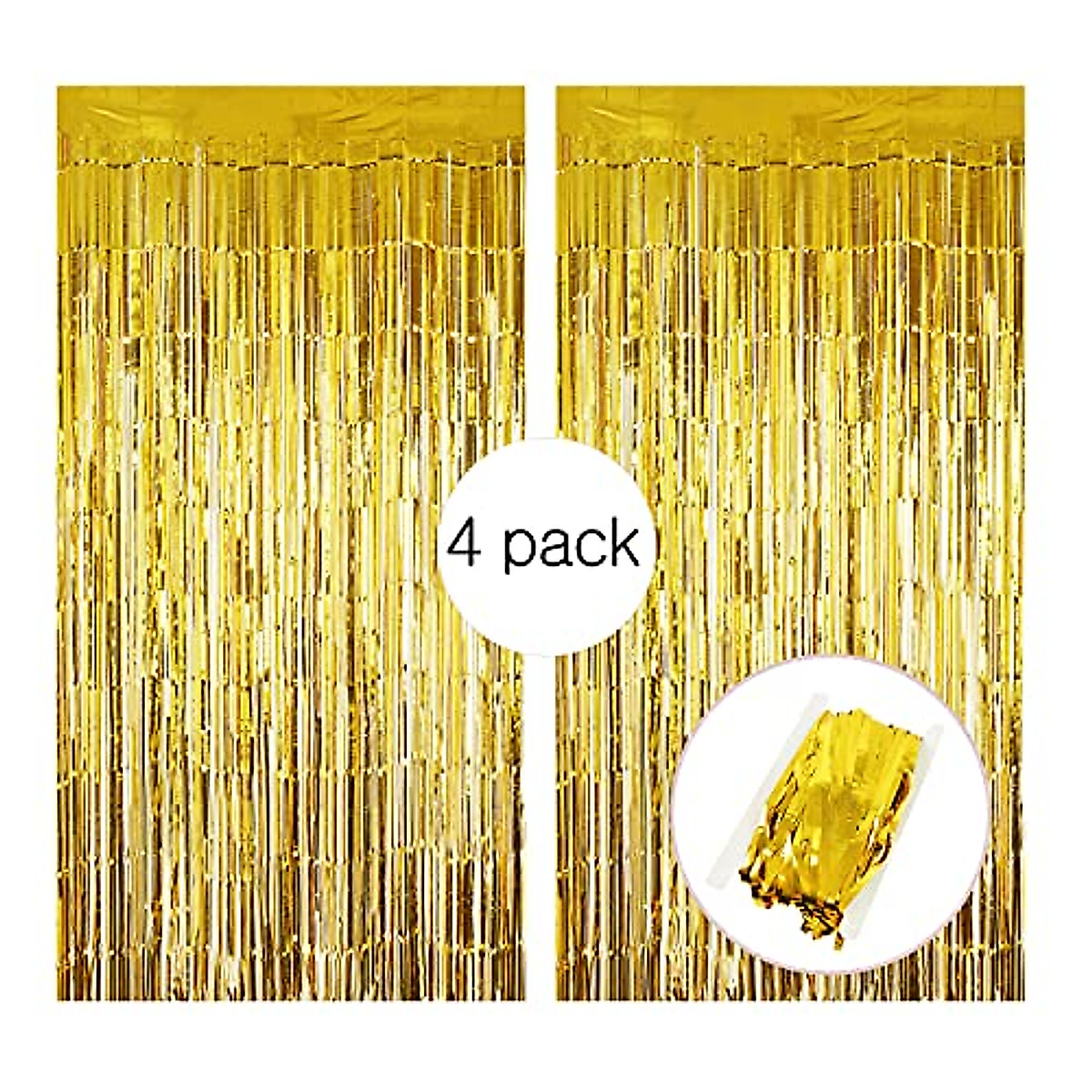 PCA 4 Pack Gold Fringe Tinsel Curtain Party Backdrop, Royal Theme Party Decor Streamers, Door Decorations, Glitter Streamer Backdrop for Halloween, Birthday