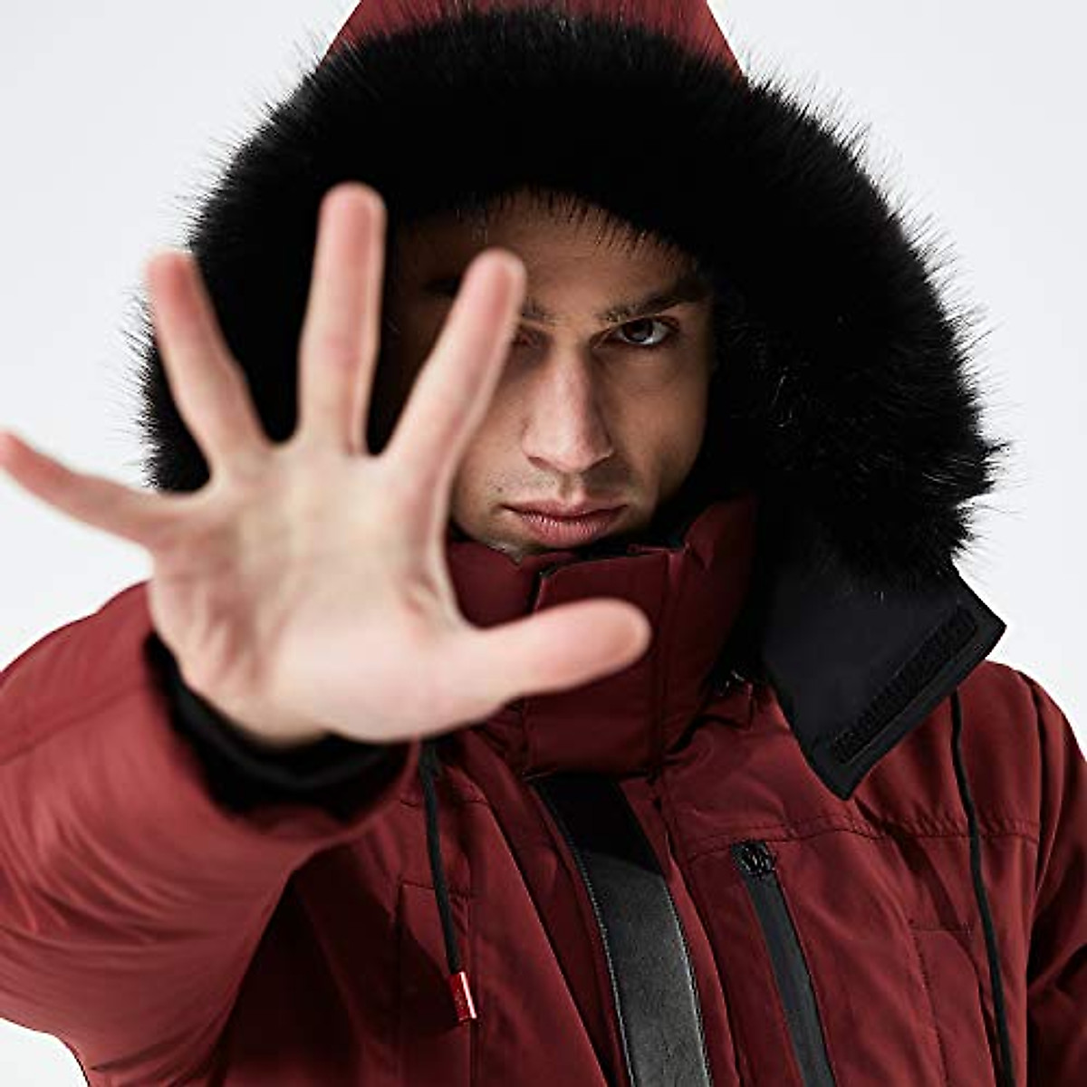 WEEN CHARM Men's Warm Parka Ski Jacket Water Resistant Puffer Jacket Long Winter Coat with Removable Faux Fur Hood