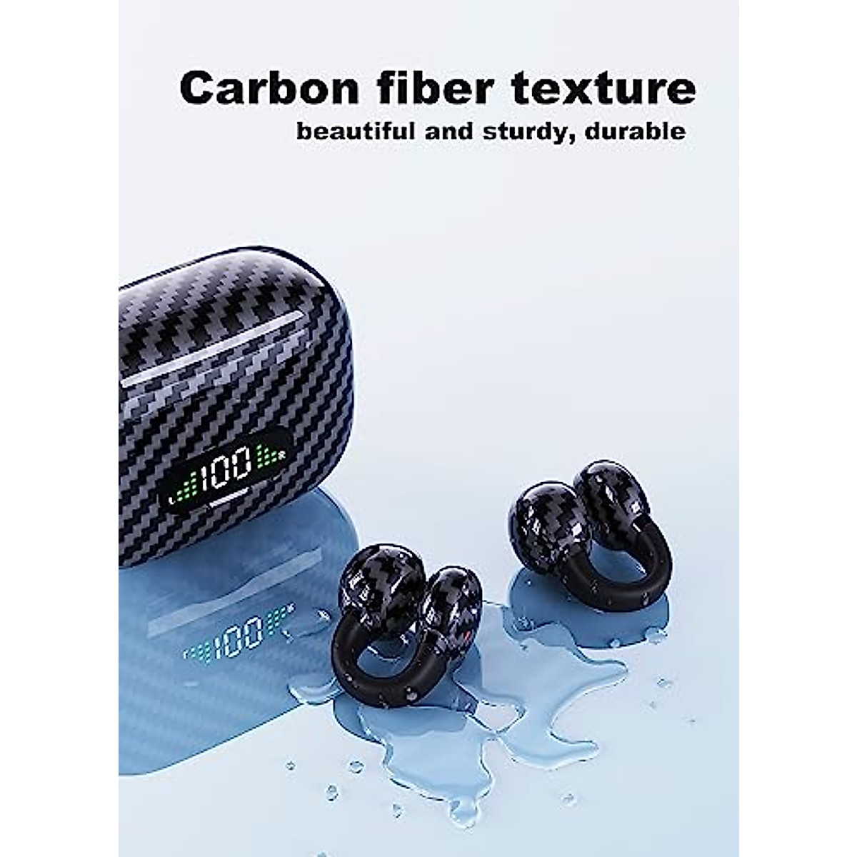 Open Ear Earbuds Wireless Bluetooth 5.3 Ear Clips Ear Buds Ear Clip Air Bone Conduction Headphones Painless Waterproof Sport Earring Earphones Carbon Fiber Ear Clip Bluetooth Headset Noise Cancelling