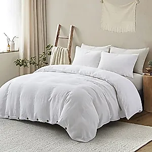 ATLINIA Bedding Duvet Cover Set Linen - 100% French Flax Washed Bed Sets Farmhouse Comforter Cover Set (1 Duvet Cover and 2 Pillow Shams) Queen Size White