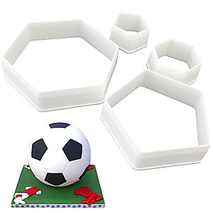 4Pcs Soccer Cookie Cutter Set Hexagon Cookie Cutter Plastic Soccer Cookie Cutters Shapes Football Biscuit Cutters for Baking Mould Cake Decorations