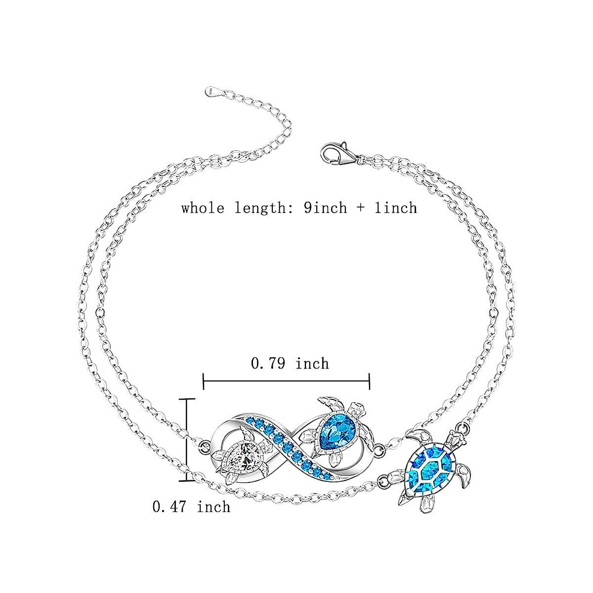 Turtle Anklet Blue Opal Sea Turtle Ankle Bracelets for Women Sterling Silver Infinity Wave Ocean Beach Summer Foot Bracelet Jewelry Layered Adjustable