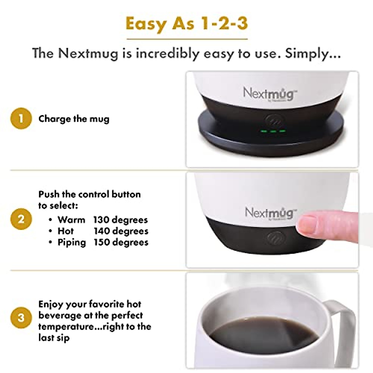 Nextmug - Temperature-Controlled, Self-Heating Coffee Mug (Ivory - 14 oz.)