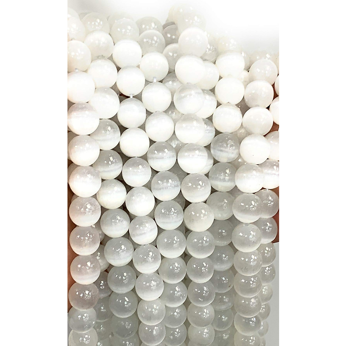 Beadalgo - AAA Quality Natural Moroccan Selenite Round Beads for Healing and Metaphysical Therapy. (8 MM)