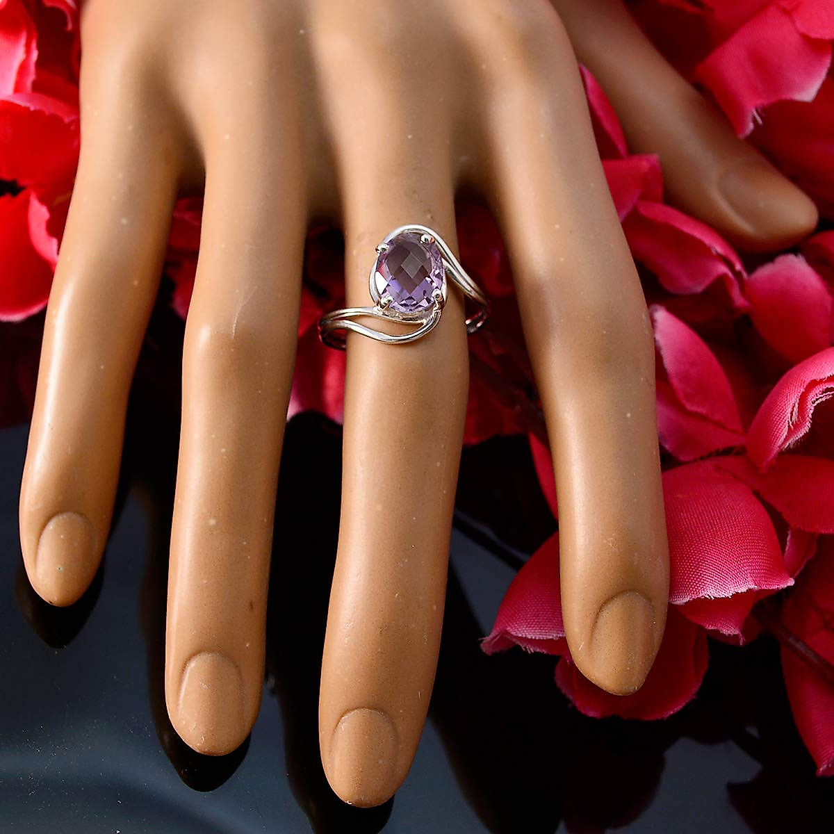 Joyas Plata Real Gemstones Oval Shape One Stone cheker Amethyst rings-925 Silver Purple Amethyst Ring-February Birth Aquarius Astrology Real Gemstones Ring SRAMECH-3171-13.5 us