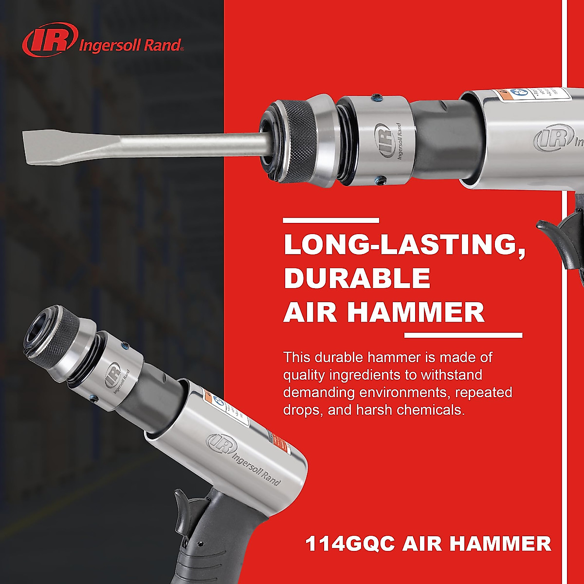 Ingersoll Rand 114GQC Quick Change Air Hammer 3-Piece Chisel Set, 3500 BPM, 2-5/8" Stroke, .401 Shank