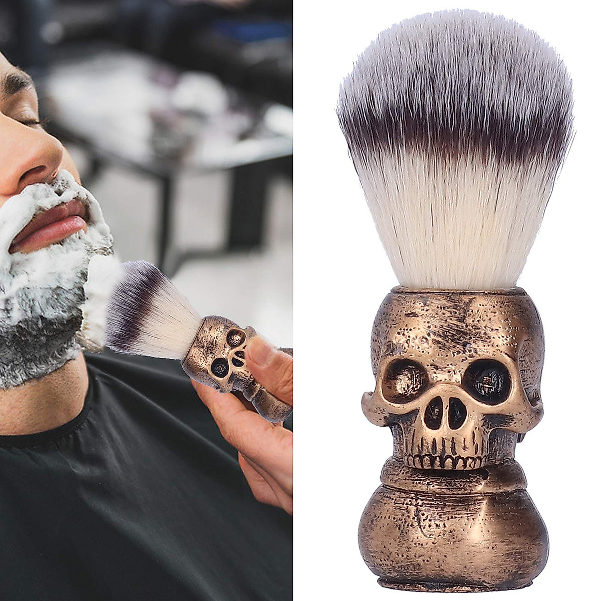 Barber Cleaning Hairbrush, Neck Duster Brush Shaving Beard Brush with Creative Skull Handle for Professional Salon and Home