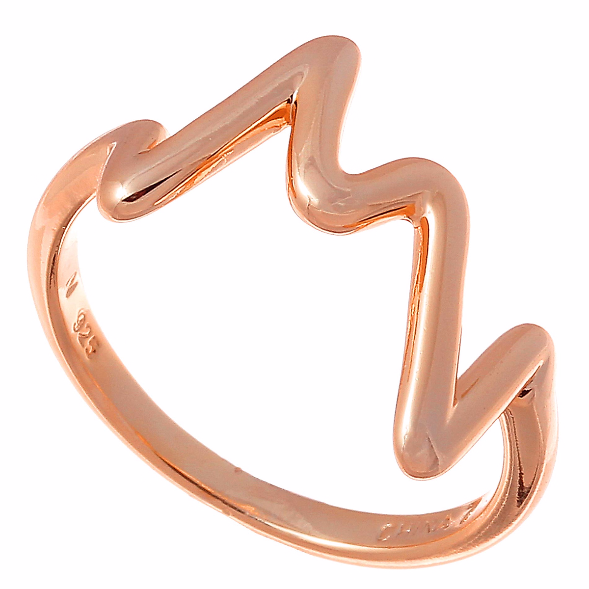 TwoBirch 18k Rose Gold Microplated 925 Silver Heartbeat Ring (Size 8)