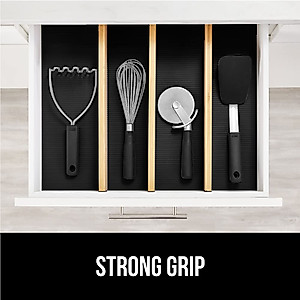 Gorilla Grip Ribbed Drawer Liner and Adhesive Removable Liner, Ribbed Liner Size 12x20, Waterproof Liner for Drawers, Adhesive Liner Size 17.5x20, Book Cover, Both in Black, 2 Item Bundle