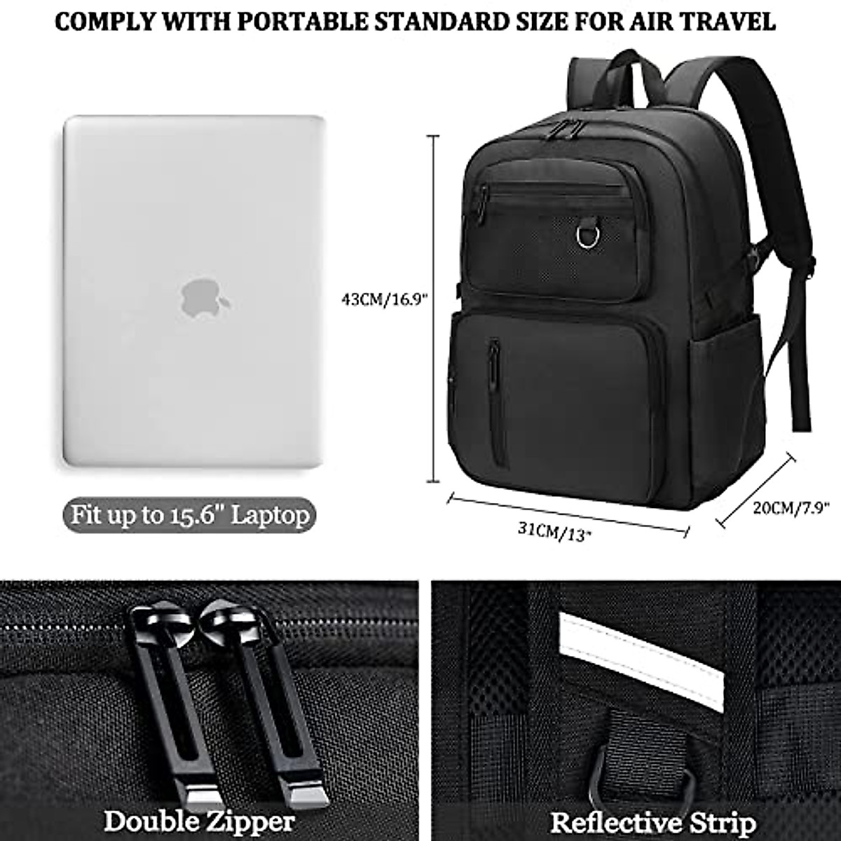 WEREWOLVES 30L Casual Daypack, 2 Compartments Travel Backpack, Sports Bag with Water Bottle Side Pocket and Laptop Compartment, College Bag for Men Women (Black)