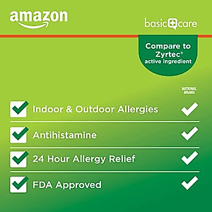 Amazon Basic Care All Day Allergy, Cetirizine Hydrochloride Tablets, 10 mg, Antihistamine, 90 Count