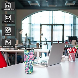FOCIUZTA 40oz Vibrant Cartoonish Game Controller Pattern Tumbler with lid, Travel Coffee Cup, Ideal for Easter, Gaming Enthusiast, Mother Day, and birthday gifts