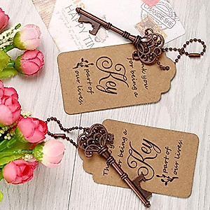 WODEGIFT 60 PCS Key Bottle Openers,Vintage Skeleton Key Bottle Opener with Escort Card Tag and Key Chains,Wedding Party Favor Souvenir Gift(Red Copper