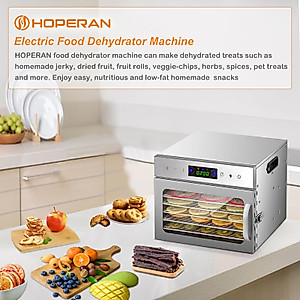 HOPERAN Food Dehydrator, 8 Stainless Steel Trays Dehydrators for Food and Jerky, Herbs, Fruit, Dehydrator Machine with Digital Timer and Temperature Control, Overheat Protection, Recipe Book Included