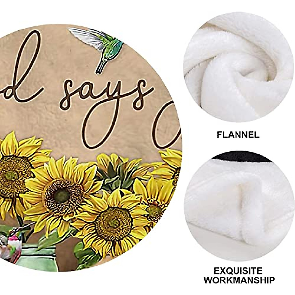 Sunflower Healing Blanket for Women ,Inspirational Quote God Says You are Hummingbird Design Sherpa Throw Blankets for Kids and Adults Cozy Blankets 50X40 inch