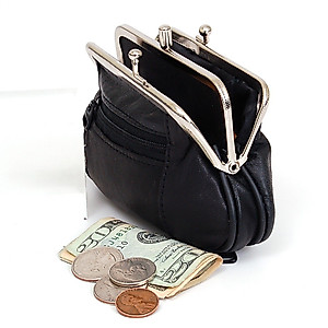 Snow Abonci Women's Leather Mini Wallet ID Credit Cards Cash Coin Holder Case Organizer Puse with Zipper Closures, Black, One Size