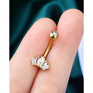 COCHARM 14G Christmas Belly Button Ring Gold Short Bar Belly Button Rings Belly Ring Surgical Steel