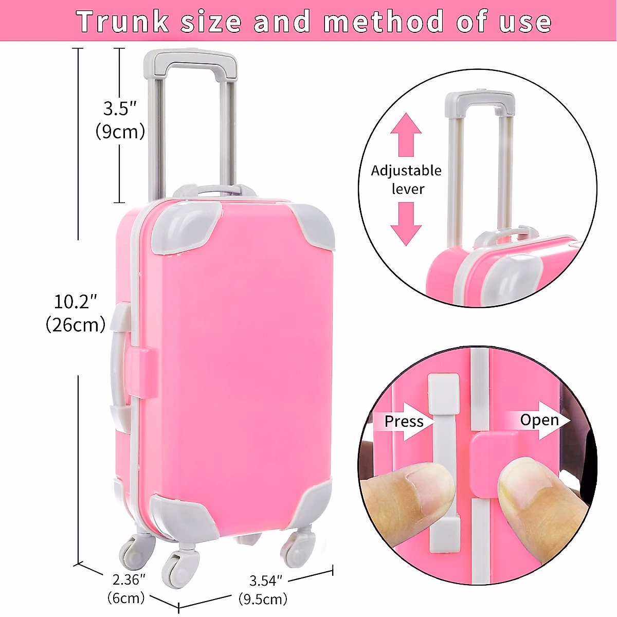 ZQDOLL American 18 inch Doll Clothes and Accessories - Doll Travel Suitcase Play Set Including Suitcase Doll Clothes, Shoes, Sunglasses, Camera, Unicorn Pillow, for 18 inch Doll(No Doll)