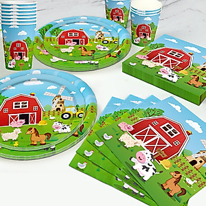 Farm Animal Birthday Party Decorations Farm Plates Tableware Barnyard Farm Birthday Party Supplies Serves 25 Farm Themed Cups, Farm Animal Napkins Red Knife/Fork/Spoon