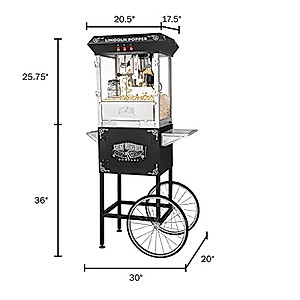 GREAT NORTHERN POPCORN COMPANY 6005 Black Antique Style Lincoln Popcorn Popper Machine w/Cart 8 Oz
