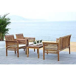 SAFAVIEH Outdoor Collection Carson Natural/ Beige Cushions 4-Piece Conversation Patio Set