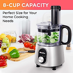 Mueller Ultra Prep Food Processor Chopper for Dicing, Slicing, Shredding, Mincing, and Pureeing, Food Chopper for Vegetables, Meat, Grains, Nuts, 8 Cup, Silver