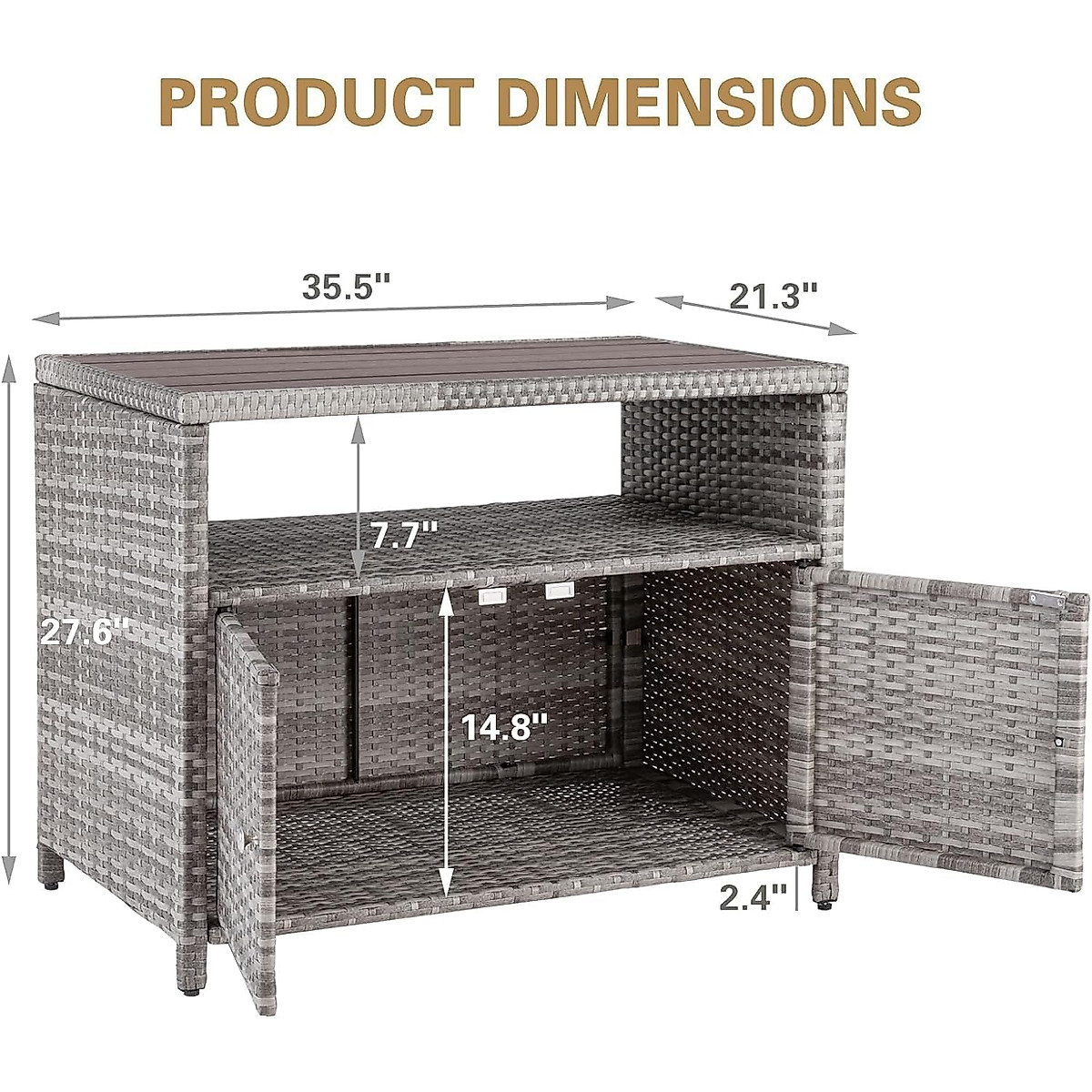 INTOBOO Outdoor Storage Cabinet, Wicker Rattan Storage Cabinet with 2 Doors, Shelves & Polystyrene Top, Durable and Versatile Storage for Patio, Pool, Garden, Indoor, Kitchen, Grey