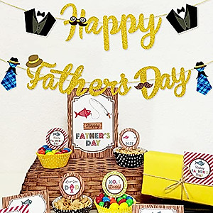 Partyprops Happy Father's Day Banner Gold Glitter - Father's Day Decorations - Fathers Day Party Decorations - Father's Day Bunting Banner - Fathers Day Garlands - Fathers Day Family Photo Backdrop