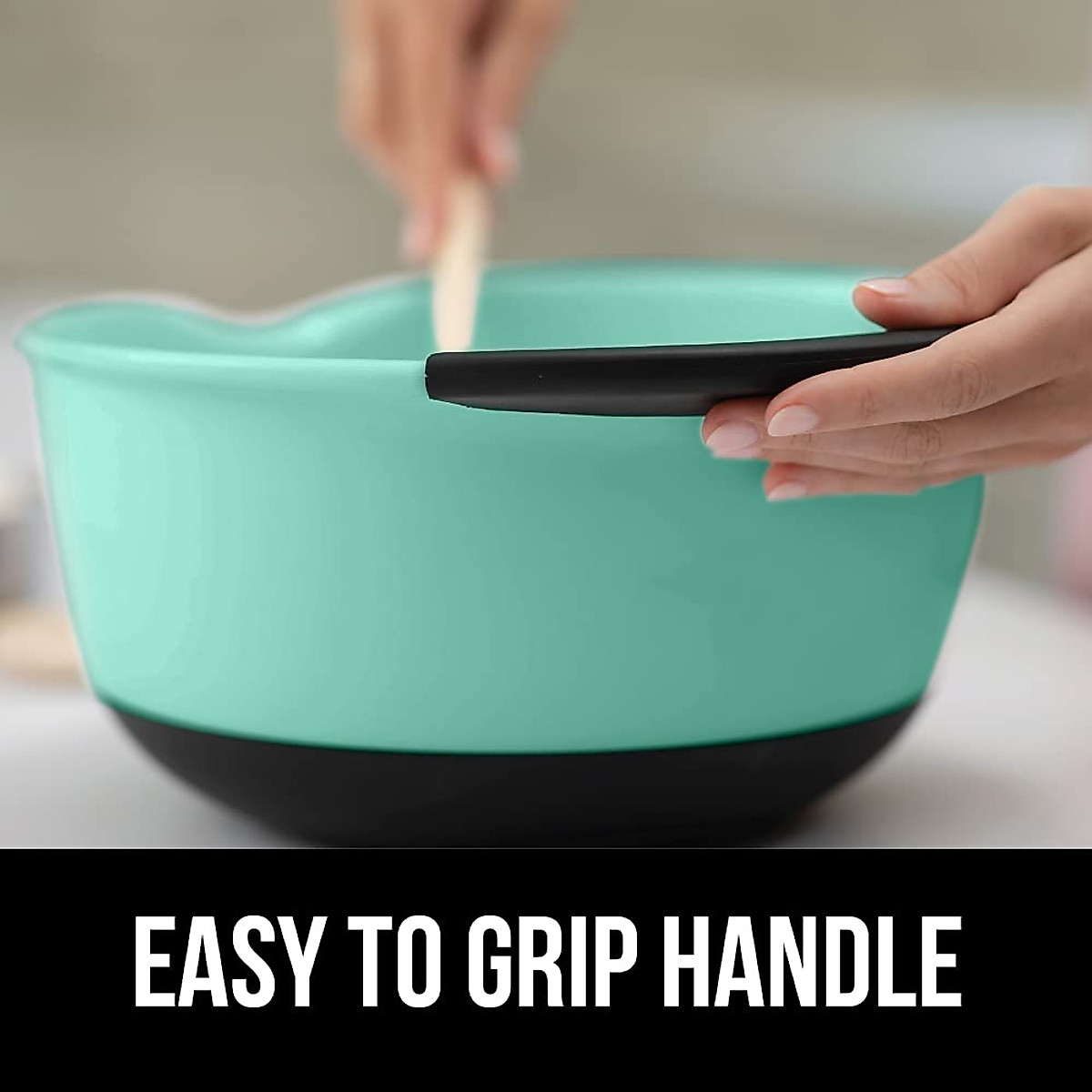 Gorilla Grip Mixing Bowls Set of 3, Slip Resistant Rubber Bottom, Nesting Baking Bowl, Soft Wide Handle, Easy Pour Spout, Electric Mixer and Dishwasher Safe, Kitchen Essentials, 5, 3 and 1.5 QT, Mint