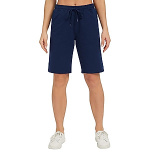Stelle Womens Bermuda Knee Length Exercise Running Lounge Sweat Shorts with Deep Pockets (Medium, 10" Navy)