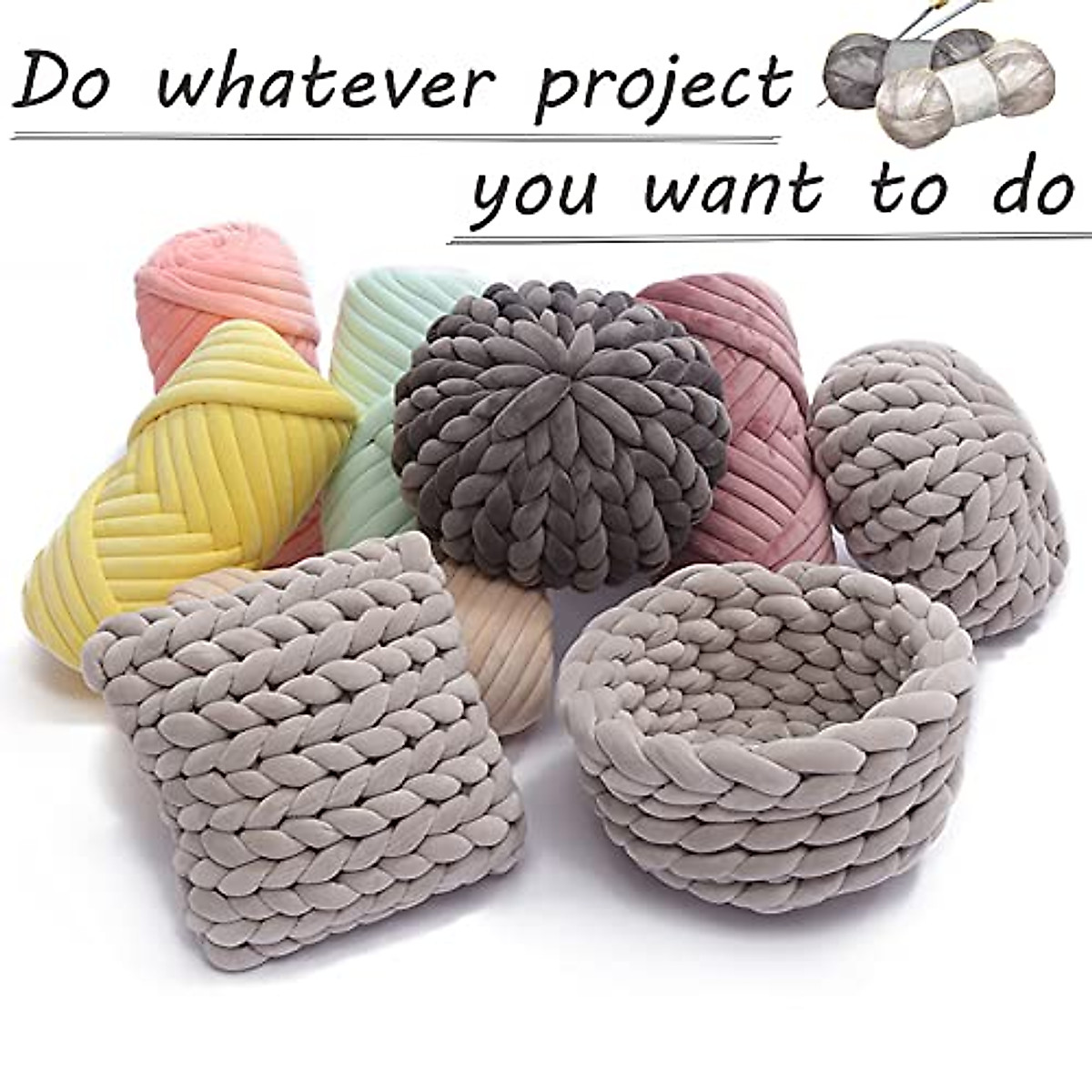 Aloiyue Chunky Knit Yarn,Velvet Bulky Big Cotton Tube Thick 17.6oz Giant Puffy Stuffed for Handmade Weave Throw Blanket Knot Pillow Cat Nest,22 Yards DIY Vegan Yarn,Light Grey 1.1lbs/17.6oz/22yards