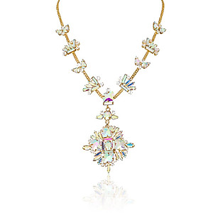 ELABEST Sparkly Rhinestone Necklace Cubic Choker Crystal Choker Trendy Pendant Dainty Wedding Bridal Bridesmaid Jewelry for Women (Silver)