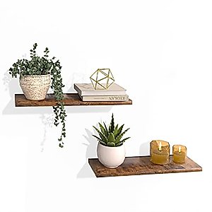 DELFOY Rustic Wood 16 Inch Floating Shelves- Set of 2 Farmhouse Home Decor Wall Mounted Hanging Ledge Shelf for Living Room, Bedroom, Kitchen Bathroom