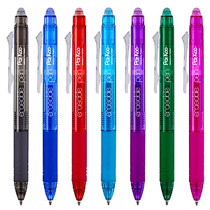 ParKoo Retractable Erasable Gel Pens Clicker, Fine Point, No Need for White Out, Assorted Color Inks for Planners and Crossword Puzzles, 7-Pack