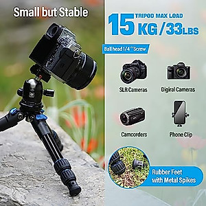 SIRUI AM203 Mini Travel Tripod with 360° B00K Ball Head, Aluminum Tabletop Tripod for Camera, Max Load 33lbs/15KG, Folded Height 11.4”, Max Height 16.7”