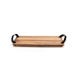 Ironwood Gourmet Small Florence Serving Board With Leather Handles, Acacia Wood