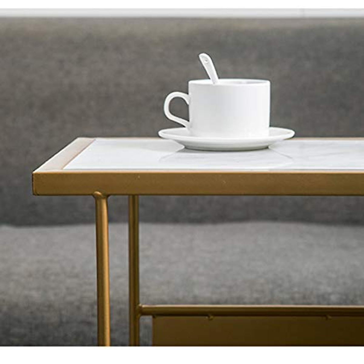 Articles for daily use Square Marble Coffee Table Side Table, Bedside Table with Storage Box, Metal Frame Marble Table Top, Industrial Style Small Coffee Table in Living Room and Bedroom