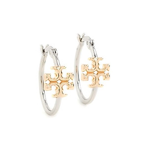 Tory Burch Women's Small Eleanor Hoop Earrings, Tory Silver/Tory Gold, One Size