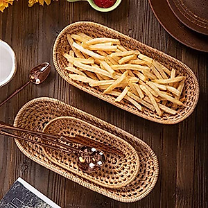 GEEKLLS Breakfast Tray Handmade Woven Oval Rattan Fruit Basket Bread Tray Wicker Food Tray Serving Basket Weaving Storage Holder (Size : Small)
