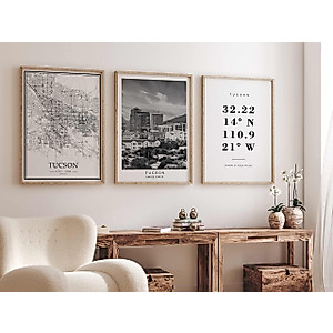 Dear Mapper Tucson United States View Abstract Road Modern Map Art Minimalist Painting Black and White Canvas Line Art Print Poster Art Line Paintings Home Decor (Set of 3 Unframed) (16x24inch)