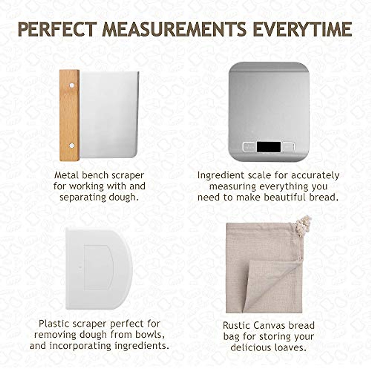 La Patisserie Bread Proofing Basket – 11 Piece Bread Baking Kit with Round and Oval Banneton Basket, Liners, Dough Scrapers, Scoring Lame, Blades, Digital Scale, Canvas Bread Bag