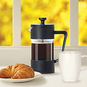 Oggi French Press Coffee Maker (12oz)- Borosilicate Glass, Coffee Press, Single Cup French Press, 3 cup Capacity, Black