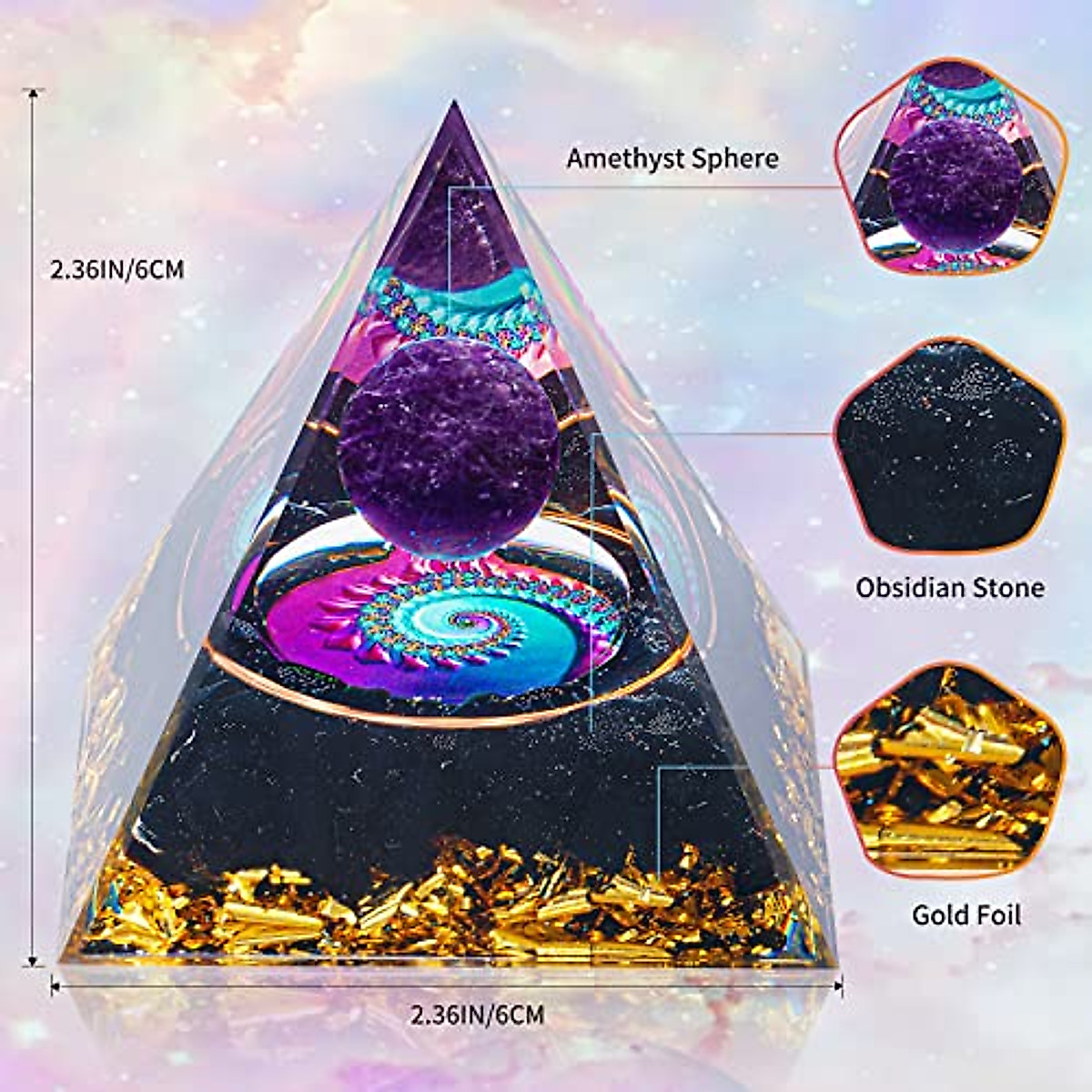CRISTALLIUM Orgone Pyramid Crystal Healing Stone Energy Generator Healing Crystals Chakra Crystal Healing Meditation Crystal Sphere Orgonite Crystal Pyramid Women Gift - Blue stone