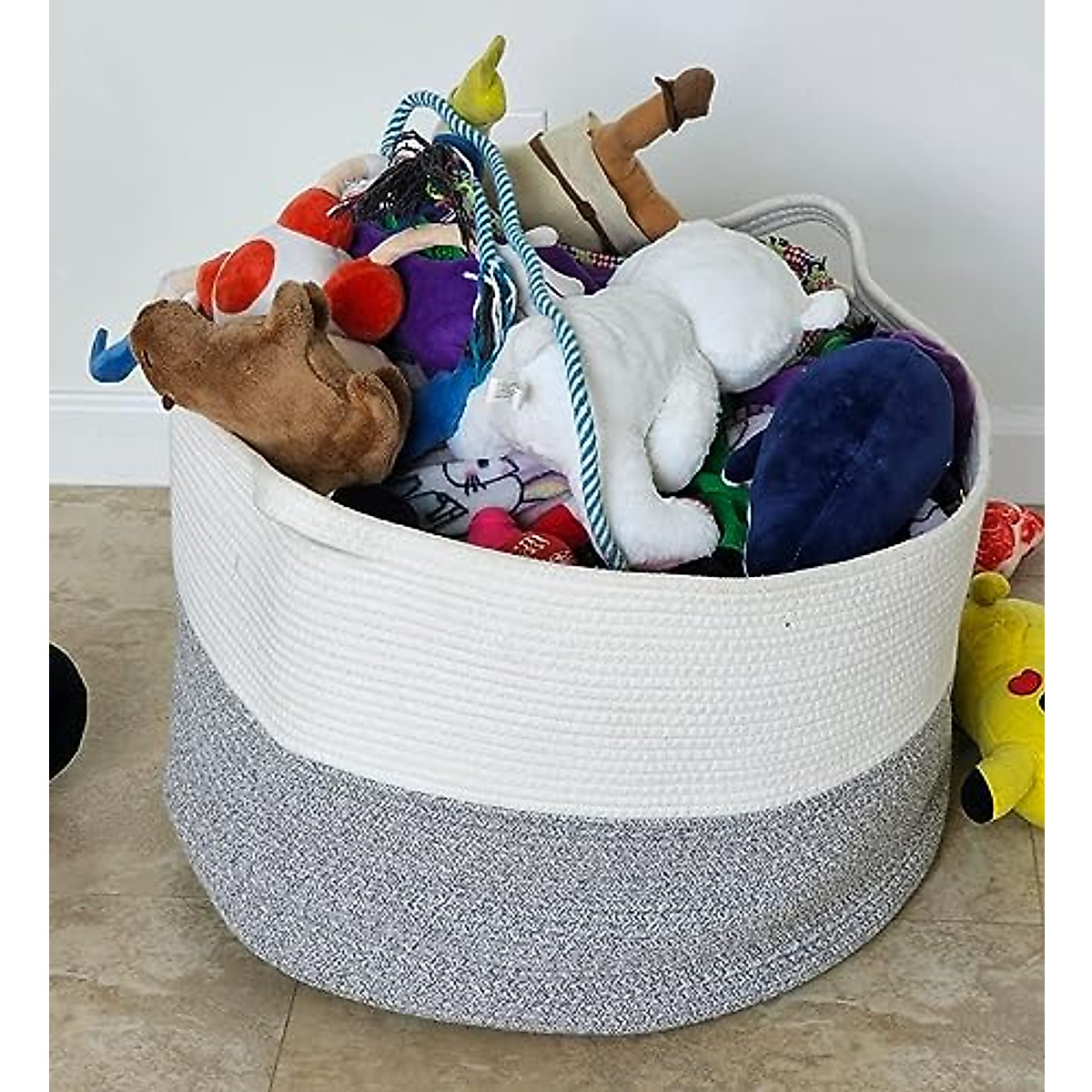 Design XXXLarge 84L Cotton Rope Basket, 22" x 14" Woven Baby Laundry Blanket Basket,Baby and Dog Toy Basket with Handle Storage, Comforter Cushions Thread Laundry Hamper