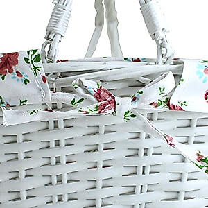 Wicker White Storage Gift Basket Willow Woven Picnic Basket with Double Folding Handles,Kingwillow. (White)