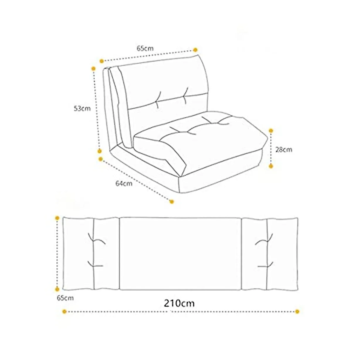 CZDYUF Foldable with Reclining Position Love Seat Couch Adjustable Floor Couch and Sofa for Living Room and Bedroom