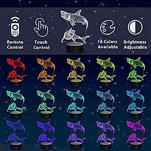 Lampeez Kids 3D Shark Night Light Optical Illusion Lamp with 16 Colors Remote Control Changing Birthday Gift Idea for Boys and Girls